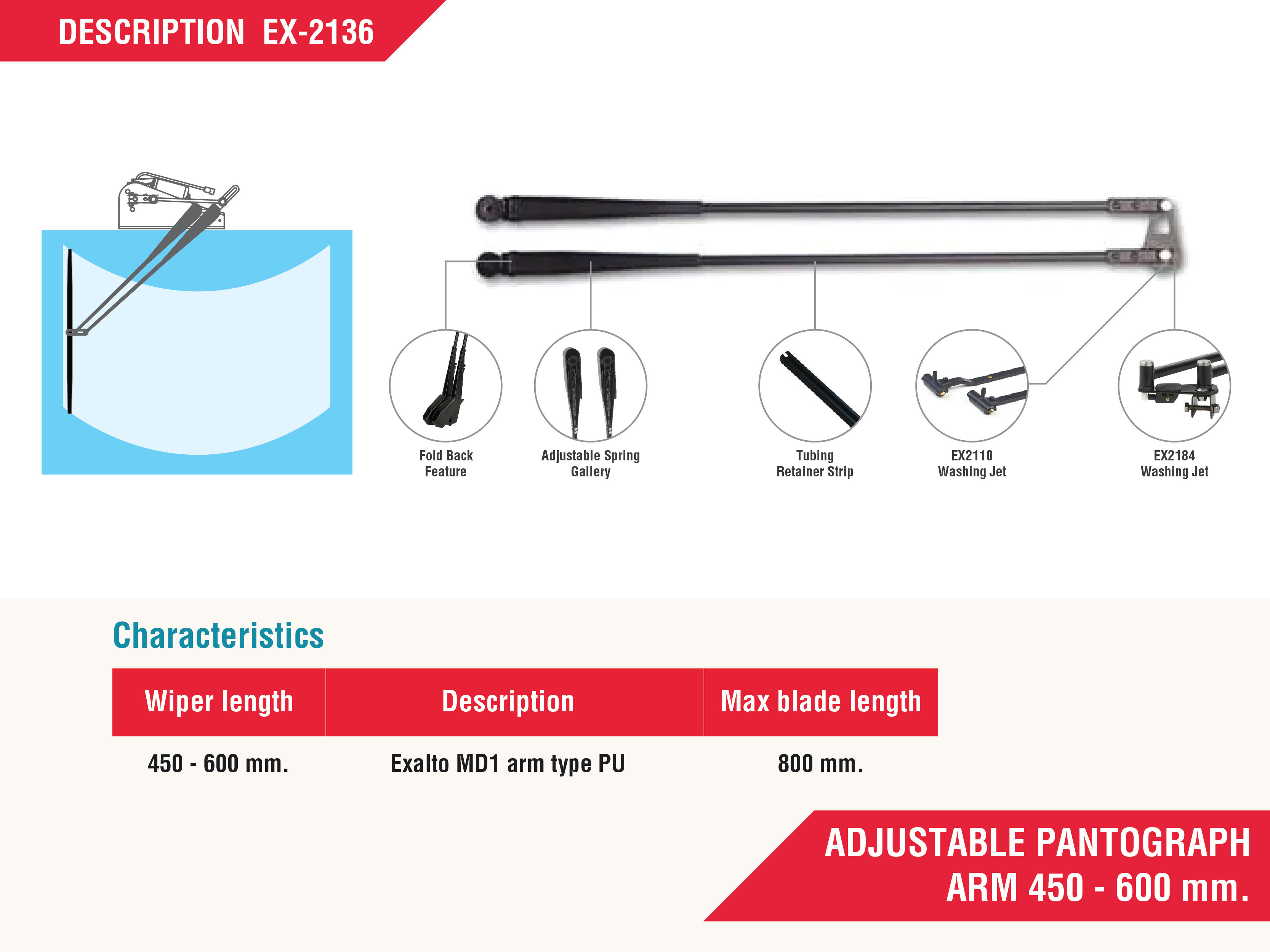 Adjustable pantograph arm 450-600mm